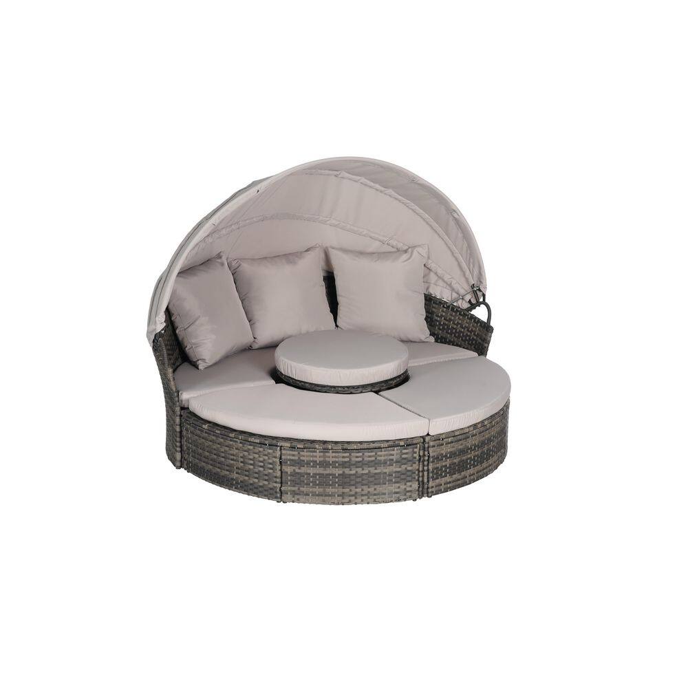 TIRAMISUBEST 5-Piece Wicker Metal Outdoor Round Day Bed with Light Gray ...