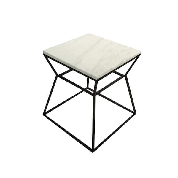 Benjara 18 in. White and Black Square Marble End Table with Open Hourglass Frame BM316965 - The ...