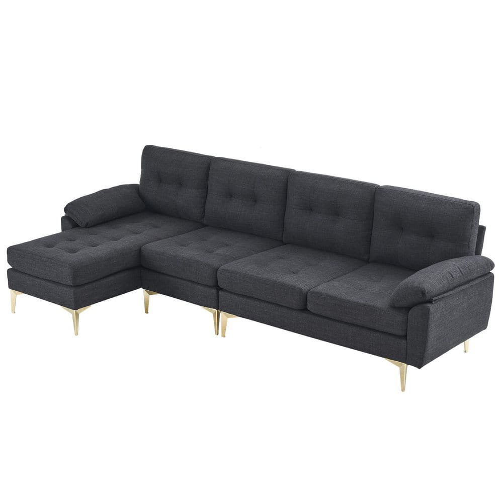 Karl home 111 in, Pillow Top Arm 3-Piece L-shaped Polyester Modern Sectional Sofa in. Black with ...