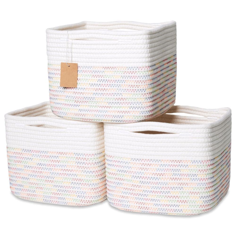 Multi-Colored 9 in. x 7 in. Cotton Rope Woven Cube Storage Decorative ...