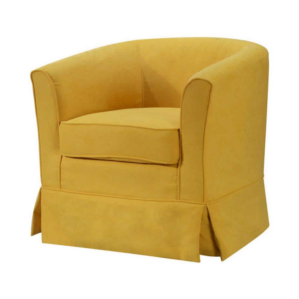 Benjara Yellow Fabric Curved Track Back Skirted Swivel Accent Chair ...
