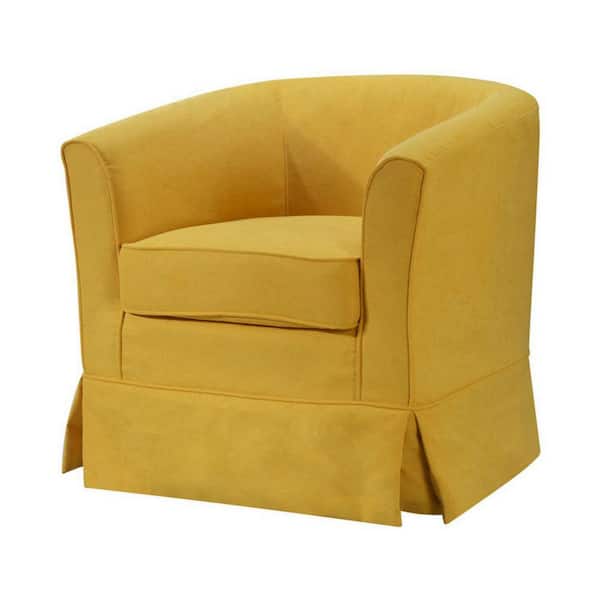 Benjara Yellow Fabric Curved Track Back Skirted Swivel Accent Chair ...