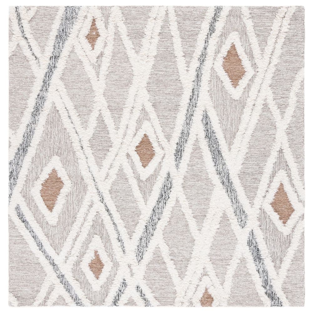 SAFAVIEH Casablanca Gray/Ivory 4 ft. x 4 ft. Abstract High-Low Wavy ...