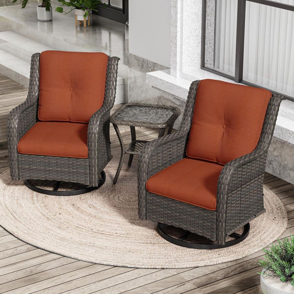 Gardenbee 3-Piece Wicker Swivel Outdoor Rocking Chairs Patio ...