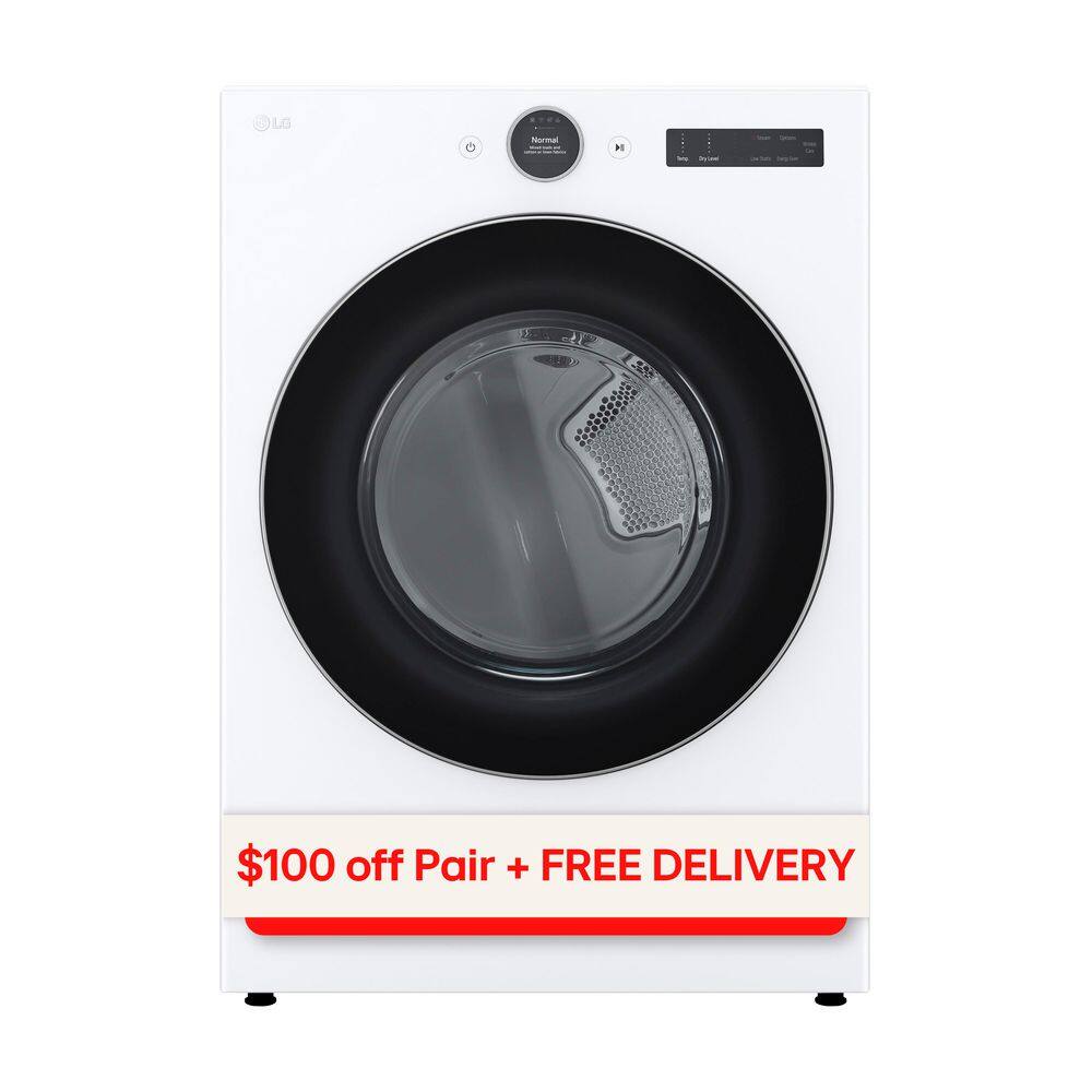 LG 7.4 cu. ft. Vented Stackable SMART Electric Dryer in White with TurboSteam and AI Sensor Dry ...
