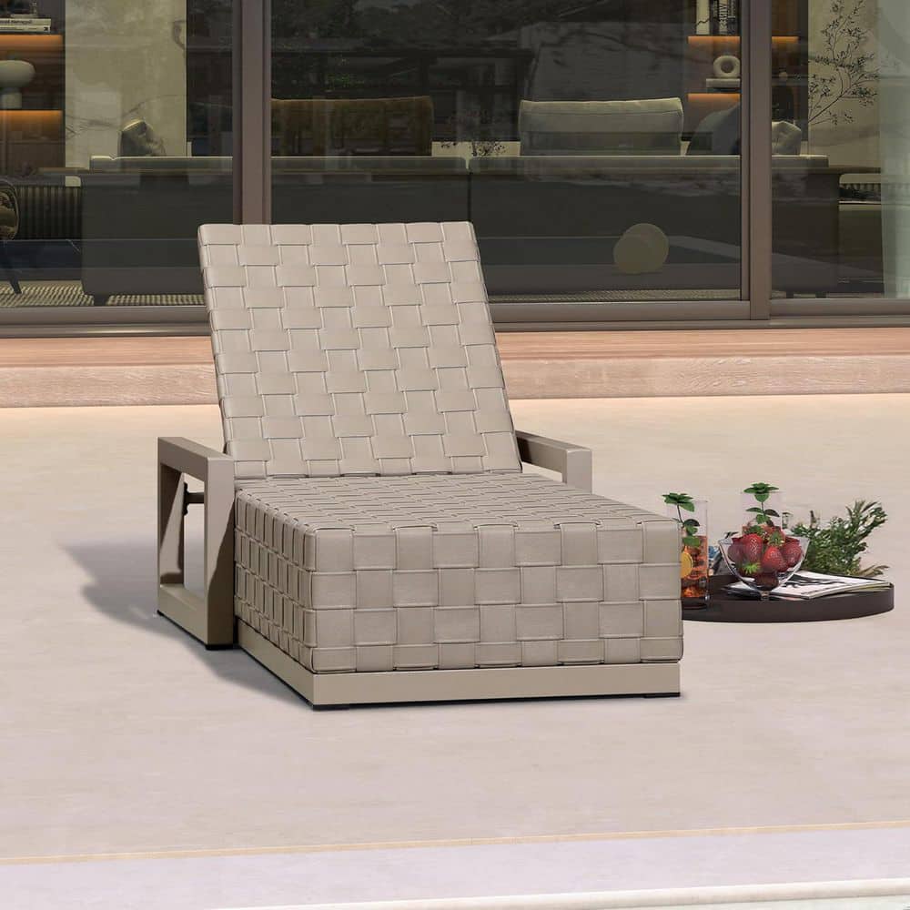 PURPLE LEAF Patio PU Leather Chaise Lounge Chair 1-Piece, Aluminum ...