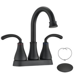 ARCORA 4 in. Centerset Double-Handle High Arc Bathroom Faucet with Drain Kit Included in Matte ...