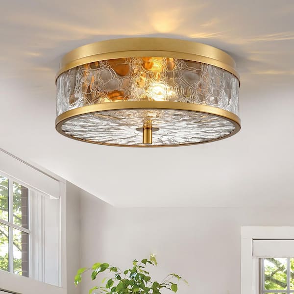 LamQee 12 in. 2-Light Gold Flush Mount Ceiling Light Fixture with ...