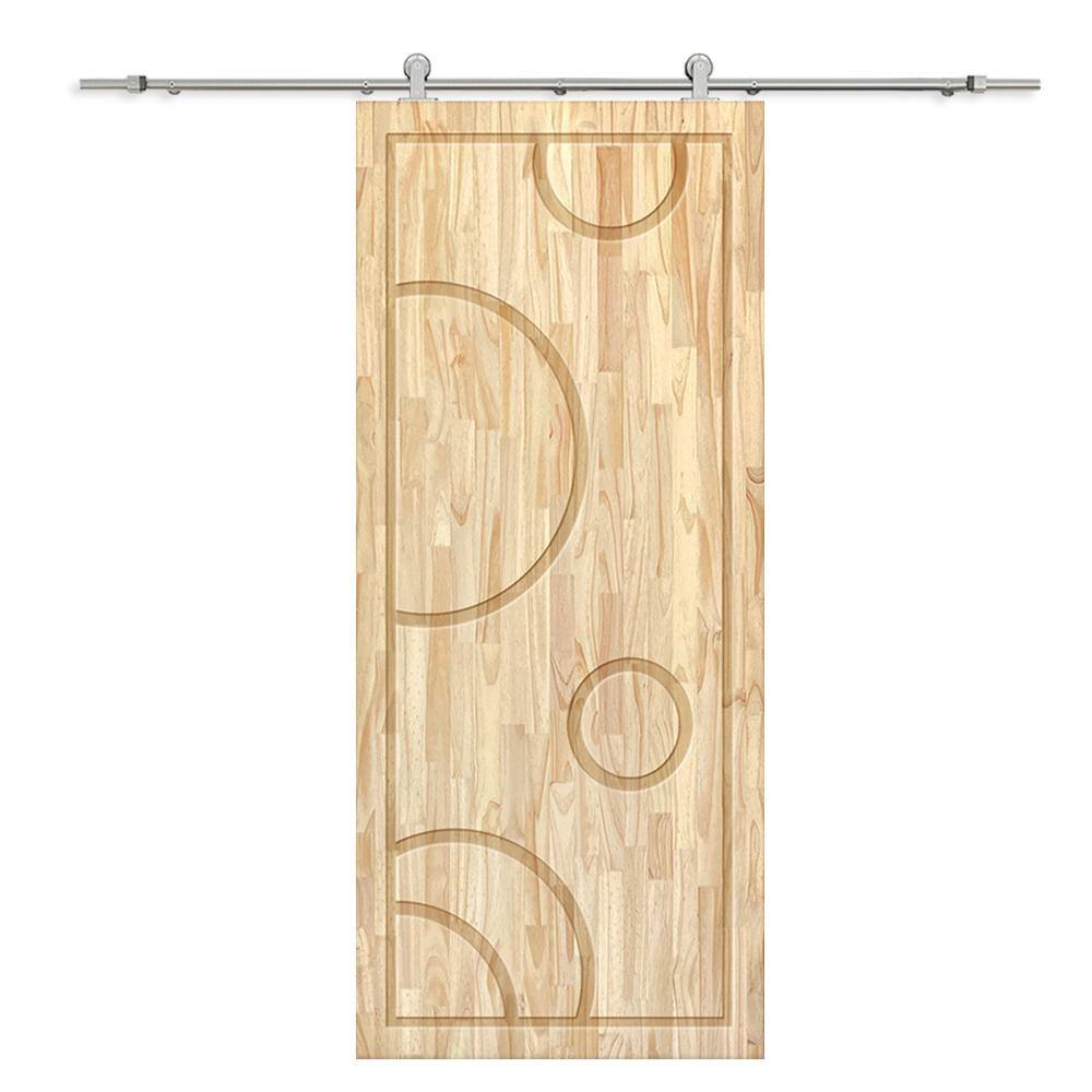 CALHOME 42 in. x 80 in. Natural Pine Wood Unfinished Interior Sliding Barn Door with Hardware ...
