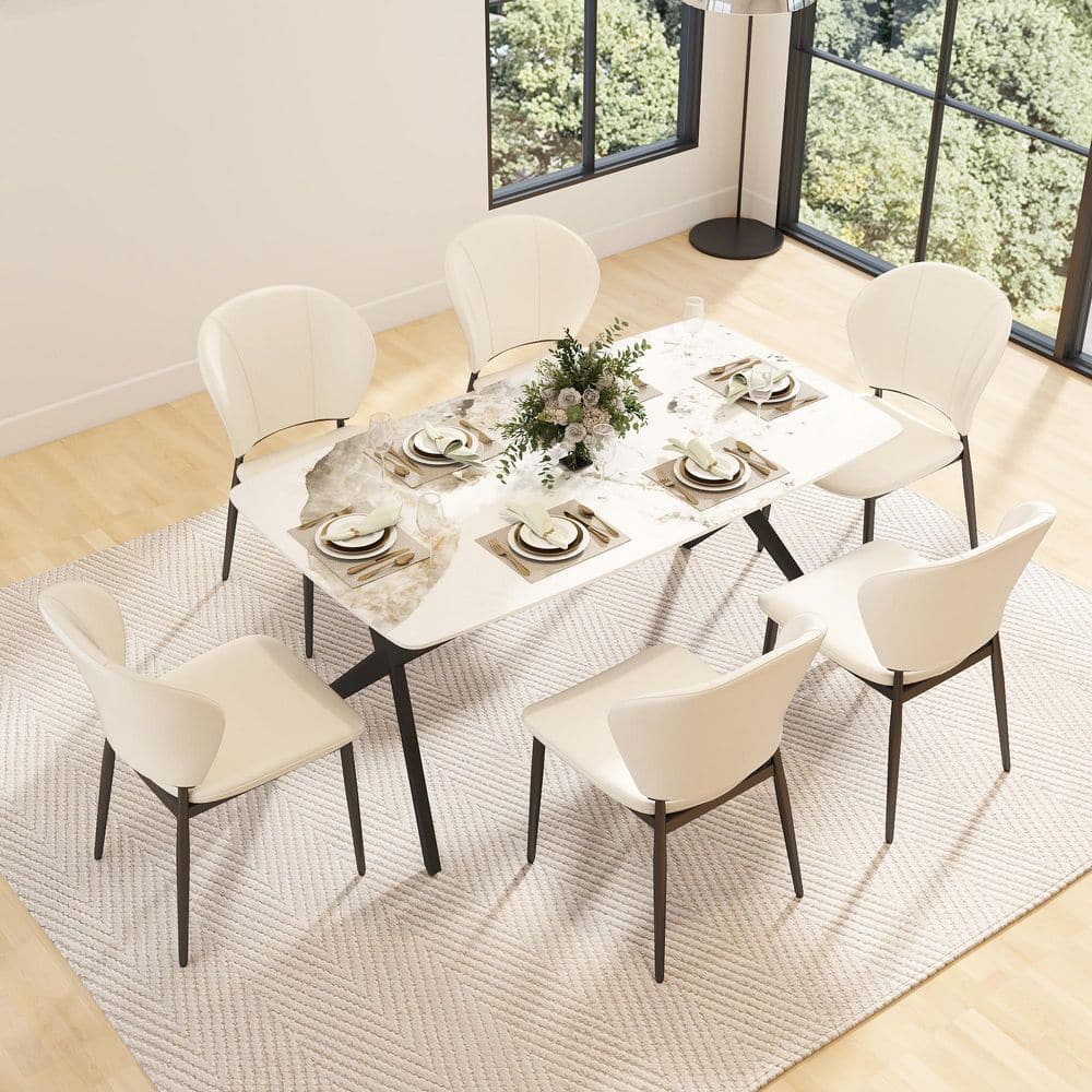 Magic Home 63 in. Pandora Round Edge Sintered Stone Tabletop with Metal ...