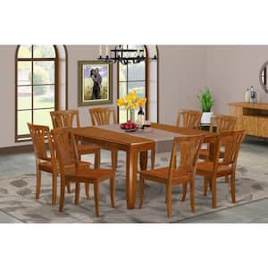 East West Furniture 9-Piece Square Saddle Brown Finish Solid Wood Top ...