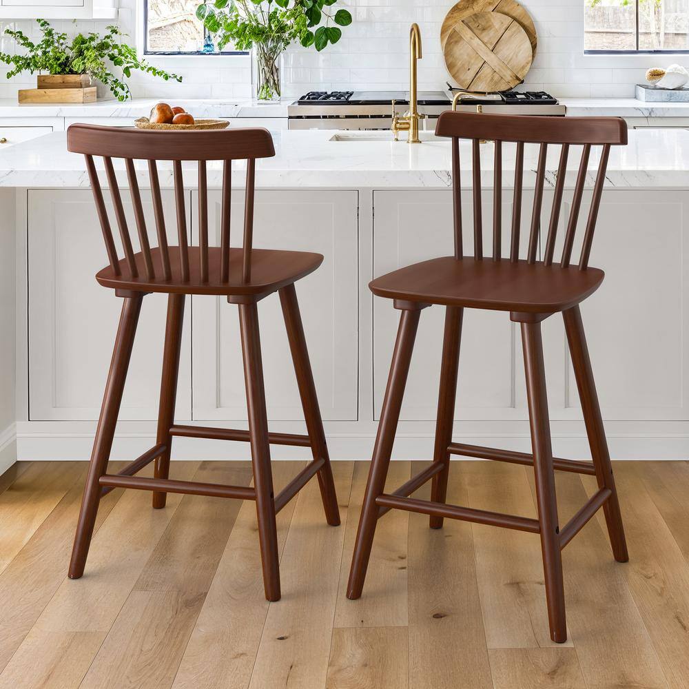 LUE BONA 24 in. Brown Wood Counter Stools Bar Stools with Slat Back ...
