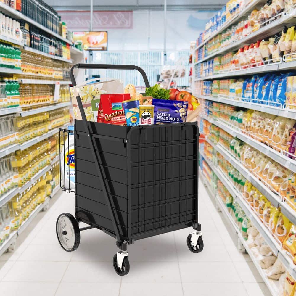 5 cu. ft. Metal Foldable Outdoor Shopping Cart, Powered Wheelbarrow ...