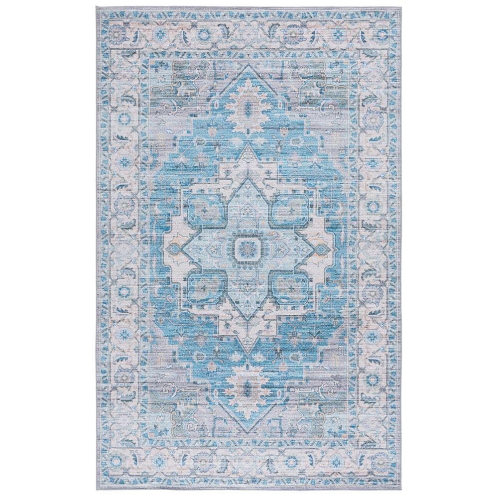 SAFAVIEH Martha Stewart Washable Gray/Turquoise 5 ft. x 8 ft. Machine ...