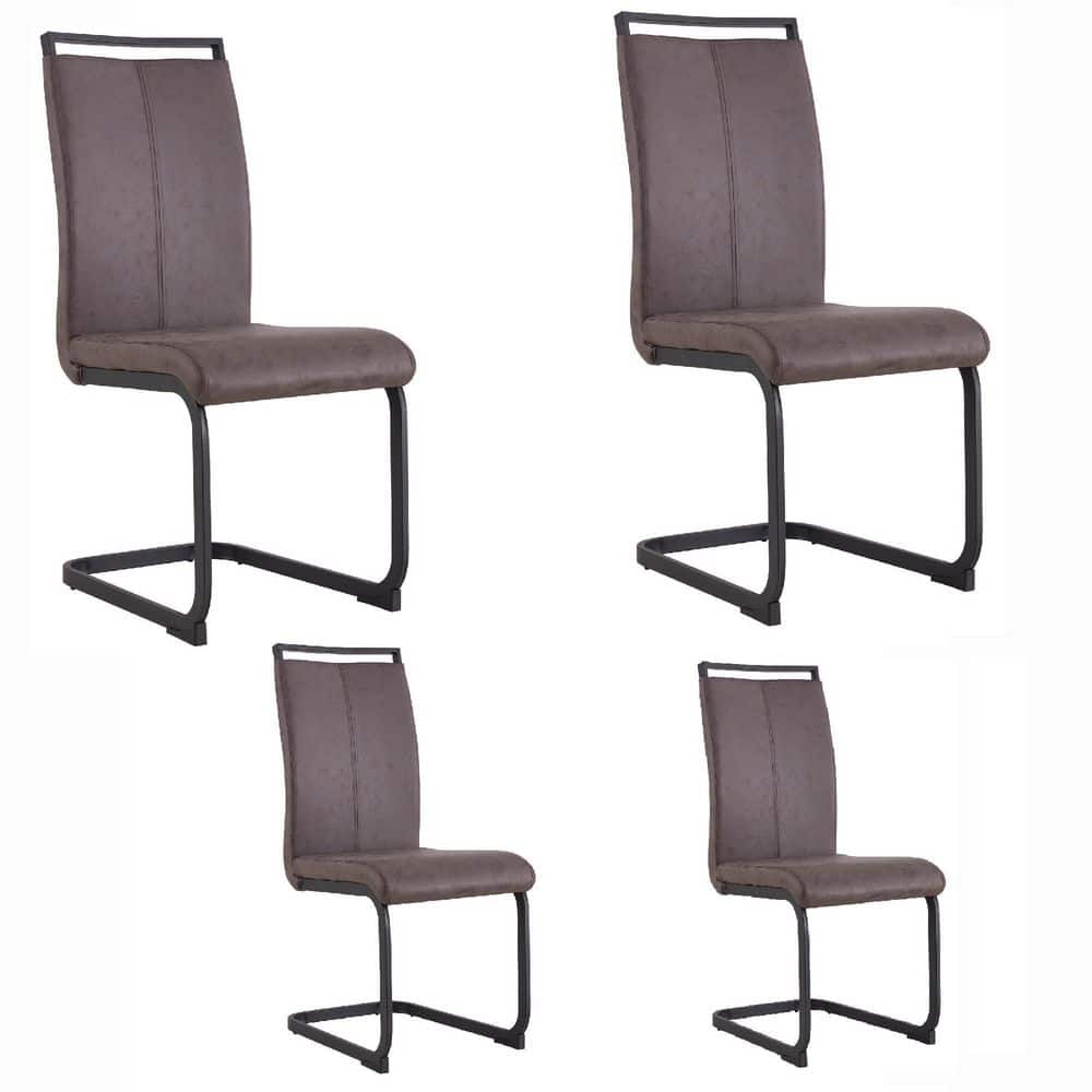 Tatahance Taupe Faux Leather Padded Dining Chairs with Metal Legs (Set ...