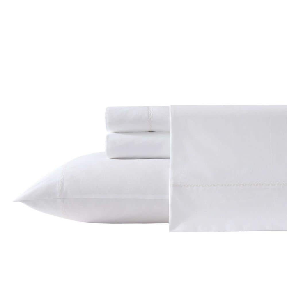 Laura Ashley Scallop Embroidered 3-Piece Ivory T-200 Percale 100% ...