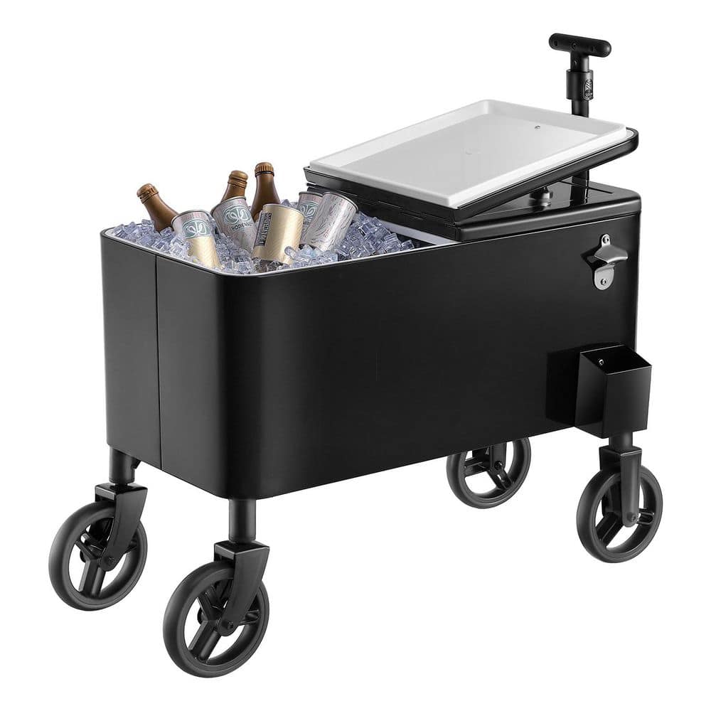 VEVOR 80 qt. Rolling Ice Cooler Chest Cart, 2-Stage Pull Handle and 2 ...