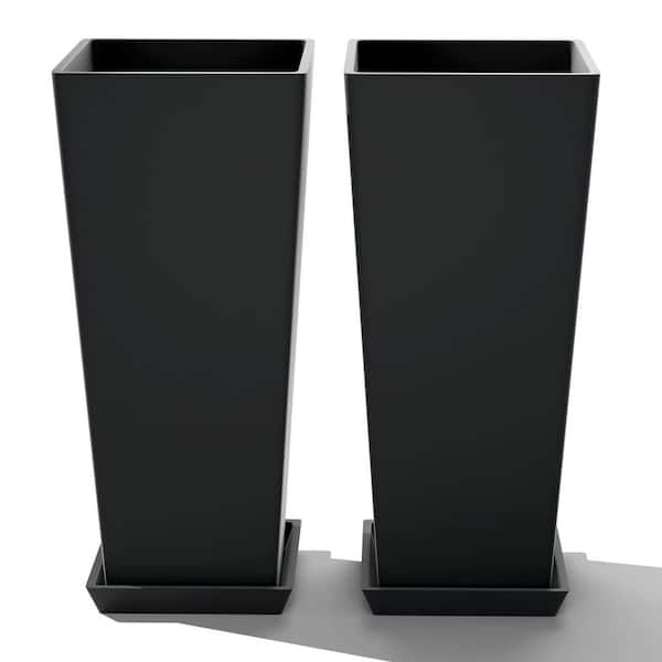 TUYOHW 10 in. x 24 in. Black Plastic Tall Square Planter Urn Outdoor ...