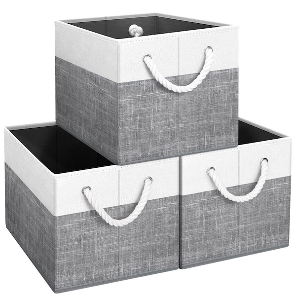 Afoxsos White & Grey 15in x 9.5in Fabric Foldable Storage Bins with ...