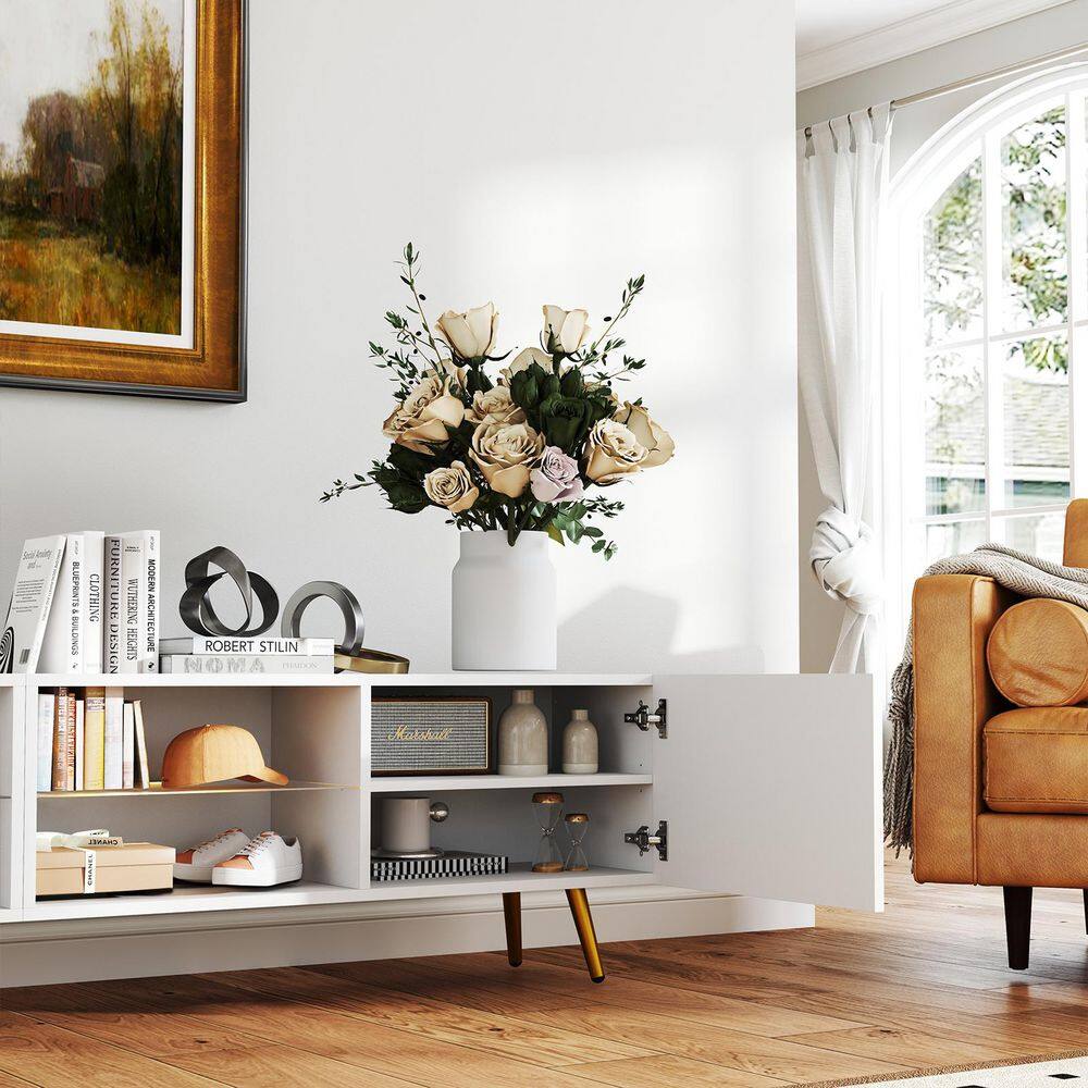 Bestier Modern Minimalist Series White TV Stand Entertainment Center ...