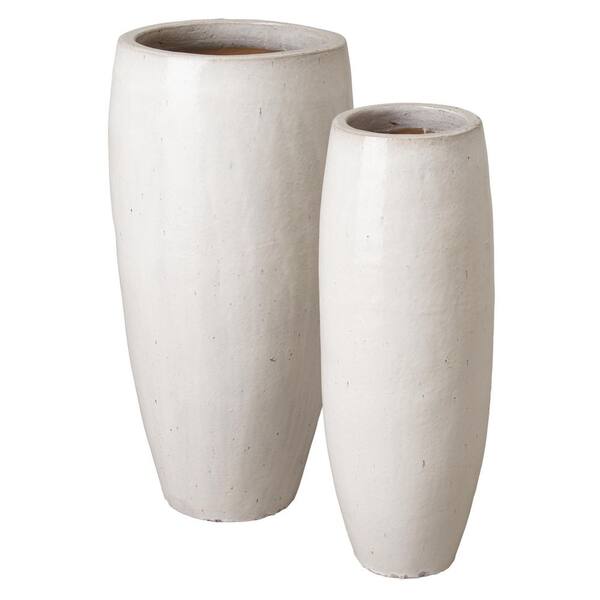 Emissary Distressed White Ceramic Round Planter (Set of 2) 12059DW/2 ...
