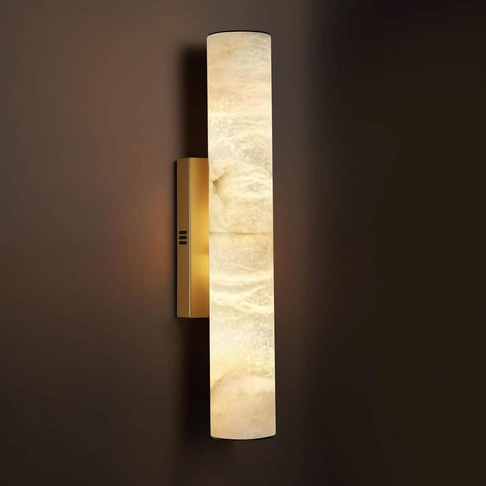 PUYRNF 20 in. 2-Light Dimmable Gold LED Alabaster Wall Sconce, Spanish ...