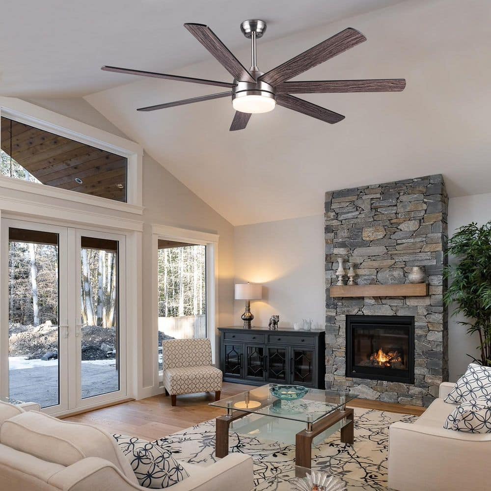 LINJO 62 in. Modern Brushed Nickel 7 Plywood Blades Downrod Standard ...