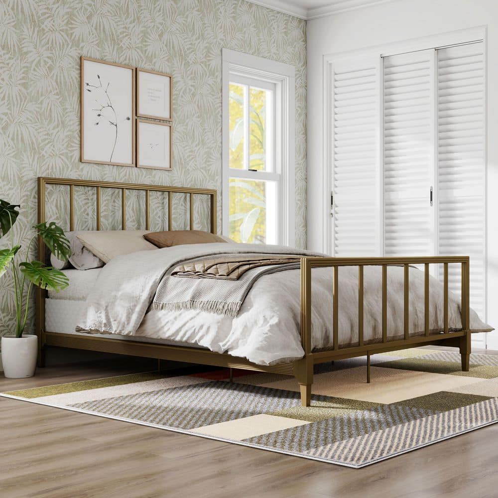 Furniture of America Rava Gold Metal Frame Queen Panel Bed EC-HBC0797 ...