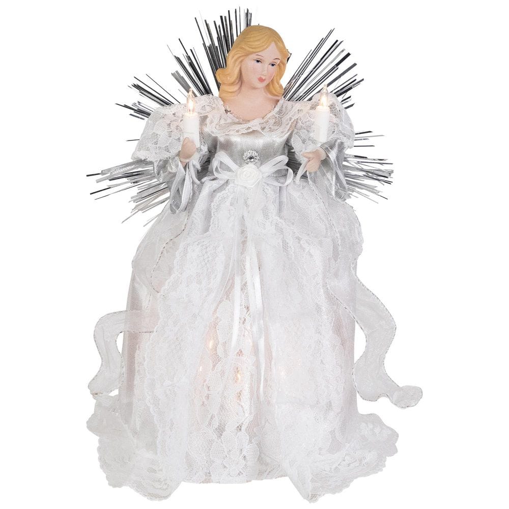 Northlight Lighted Angel with Candle Christmas Tree Topper-10.5"-Silver ...