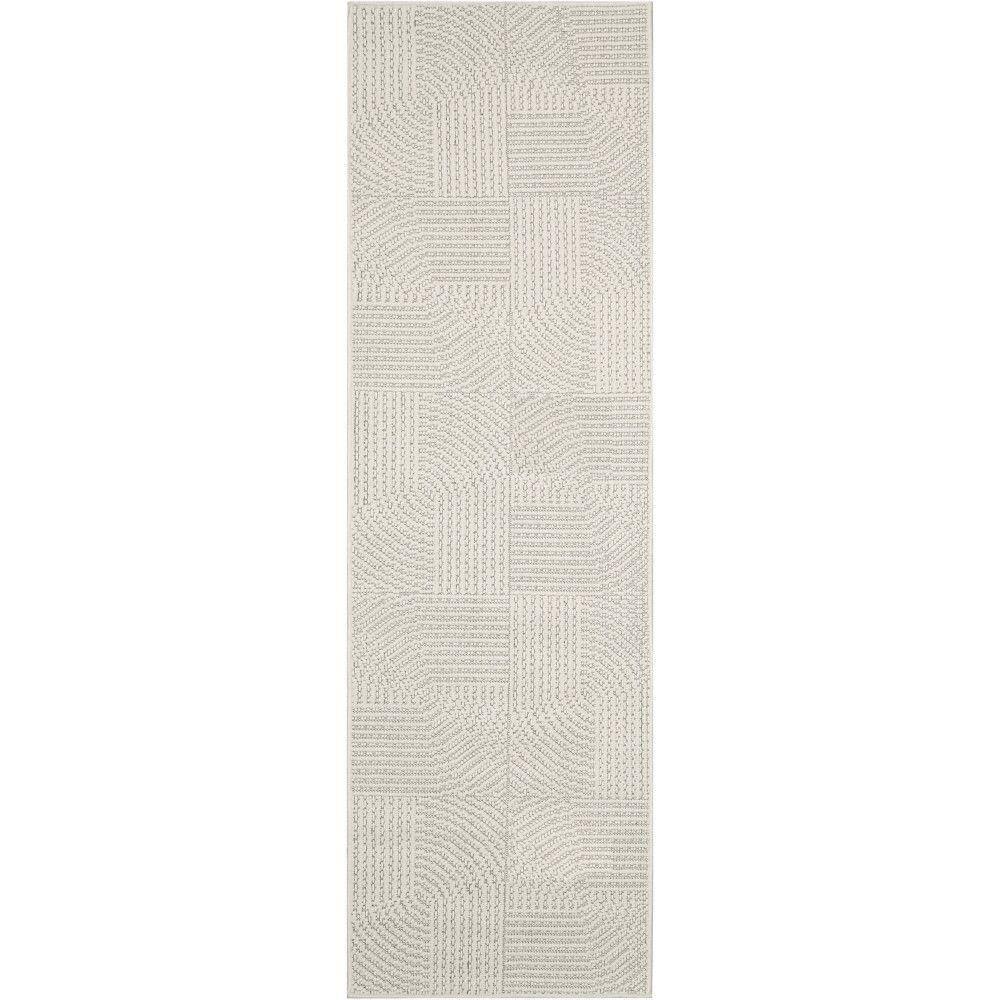Nourison Textured Home Ivory 2 ft. x 8 ft. Geometric Contemporary ...