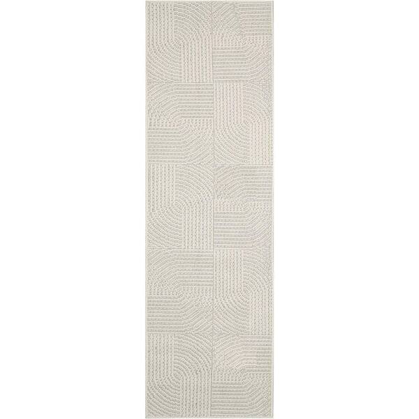 Nourison Textured Home Ivory 2 ft. x 8 ft. Geometric Contemporary ...