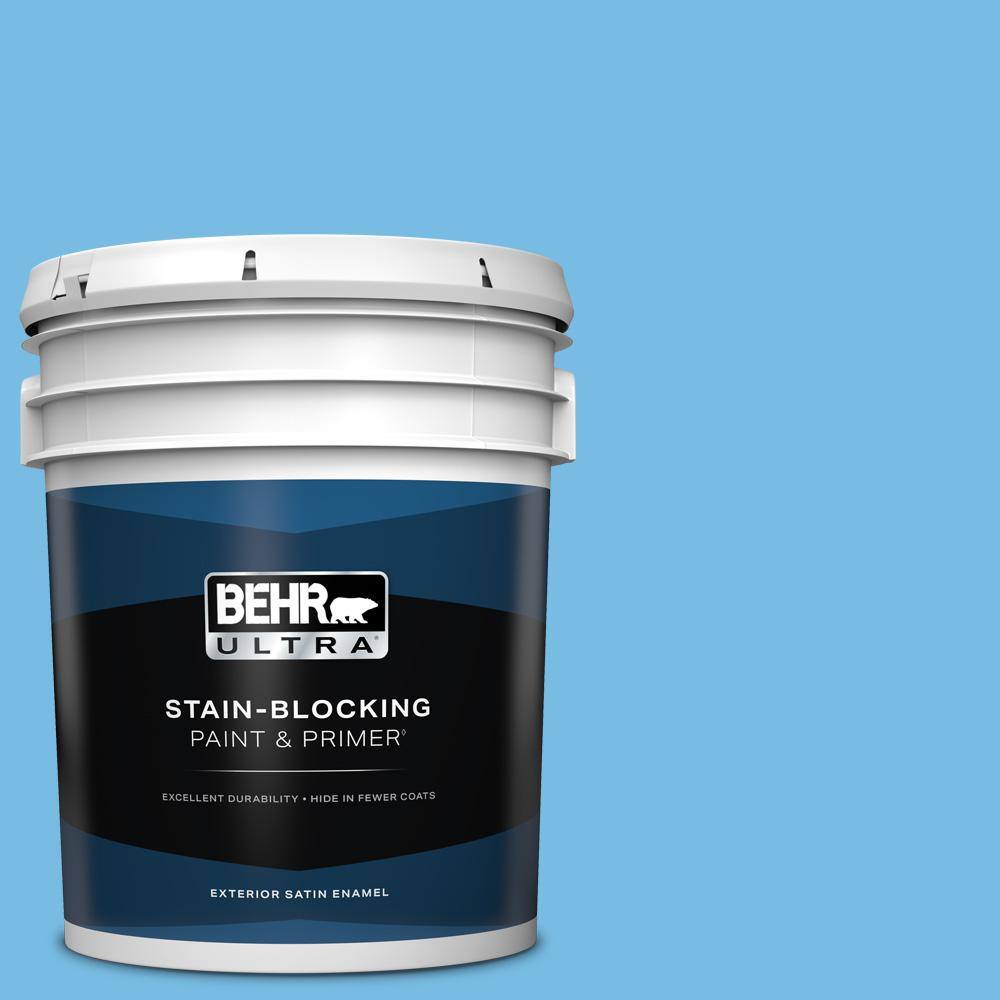 BEHR ULTRA 5 gal. #550B-4 Costa Rica Blue Satin Enamel Exterior Paint ...