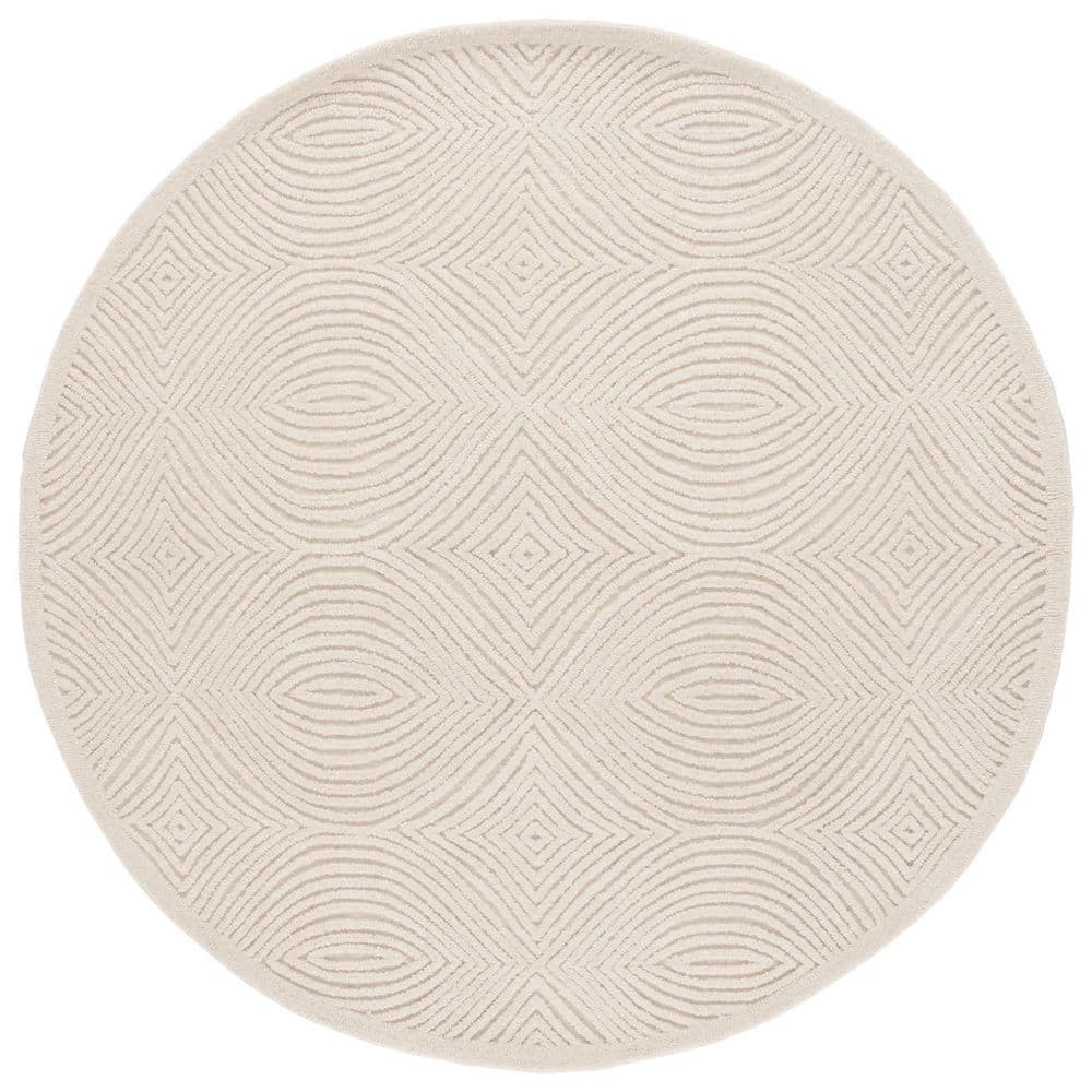 SAFAVIEH Textural 6 ft. x 6 ft. Ivory Monochrome Geometric Round Area ...