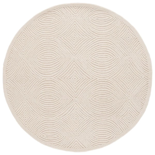 SAFAVIEH Textural 6 ft. x 6 ft. Ivory Monochrome Geometric Round Area ...