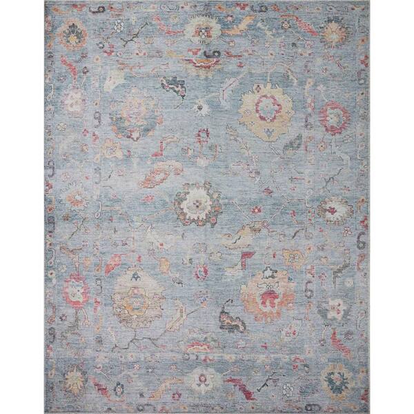 LOLOI II Elysium Denim/Multi 7 ft. 10 in. x 7 ft. 10 in. Round Printed ...