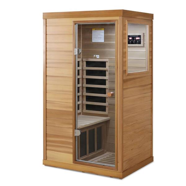 Spygo Moray 1-Person Indoor Red cedar infrared Sauna with 8 Far-Infrared Carbon Crystal Heaters ...