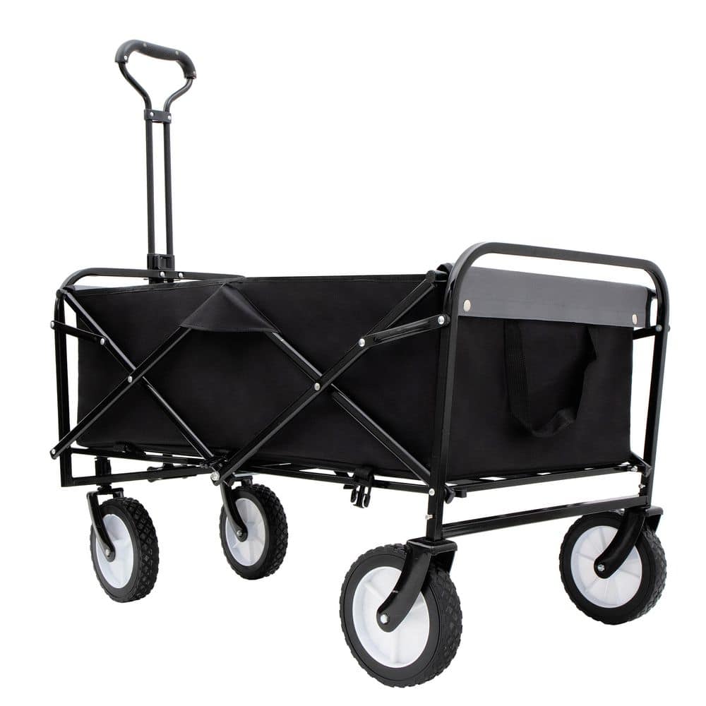 6.5 cu. ft. Black Steel Heavy-Duty 360° Swivel Wheel Foldable Garden ...