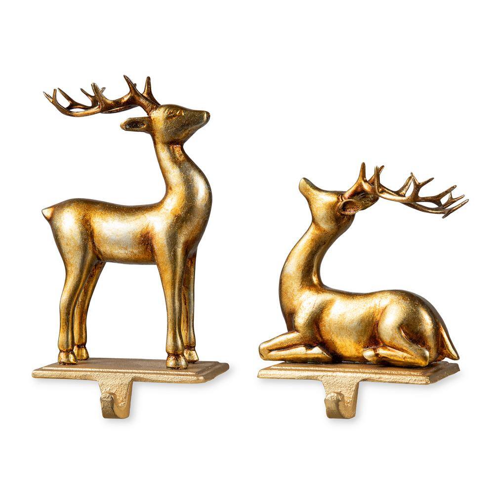 Glitzhome Gold Resin Standing and Sitting Reindeer Stocking Holders ...