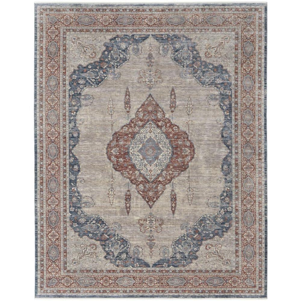 HomeRoots 2 X 8 Blue, Gray Floral Area Rug 2000514456 - The Home Depot
