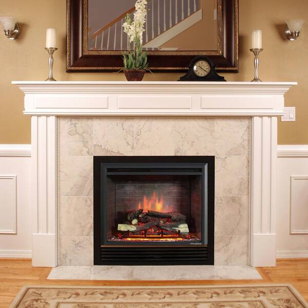 PuraFlame 33 in. W Electric Fireplace Insert with Fire Crackling Sound ...
