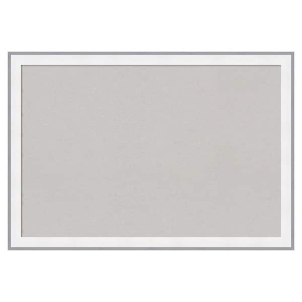 Amanti Art Maya White Silver 39 in. x 27 in. Poly Framed Grey Cork Memo ...