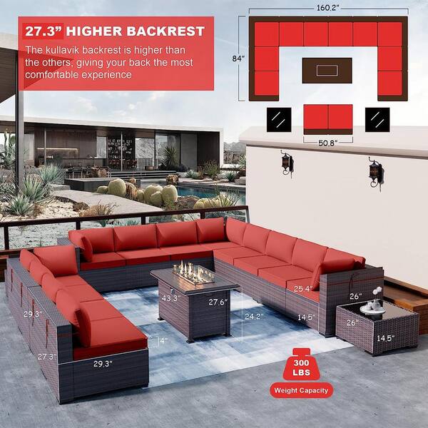 10 Seat Aluminum Patio Conversation Set with Armrest Firepit Table Swivel Rocking Chairs and Black Cushions