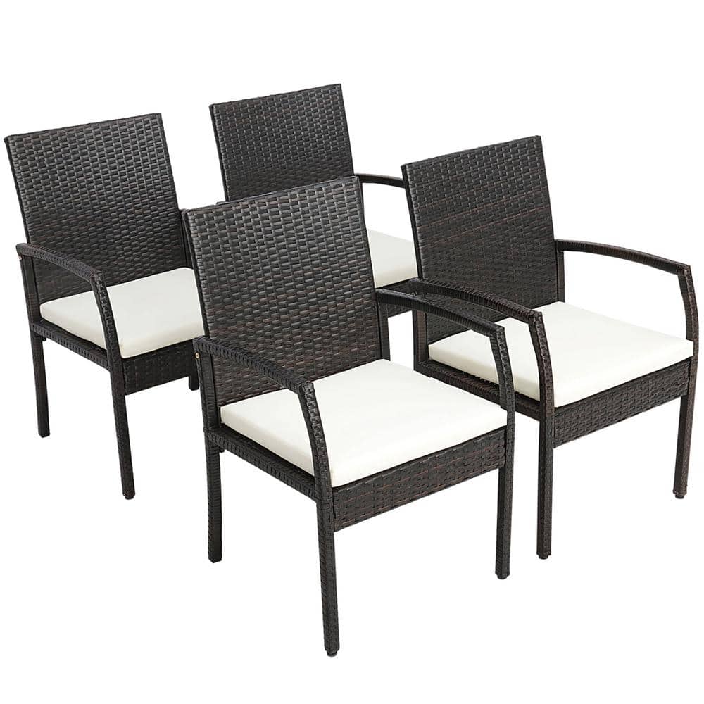 Costway 4-Pieces Patio PE Wicker Outdoor Dining Chairs with Soft ...