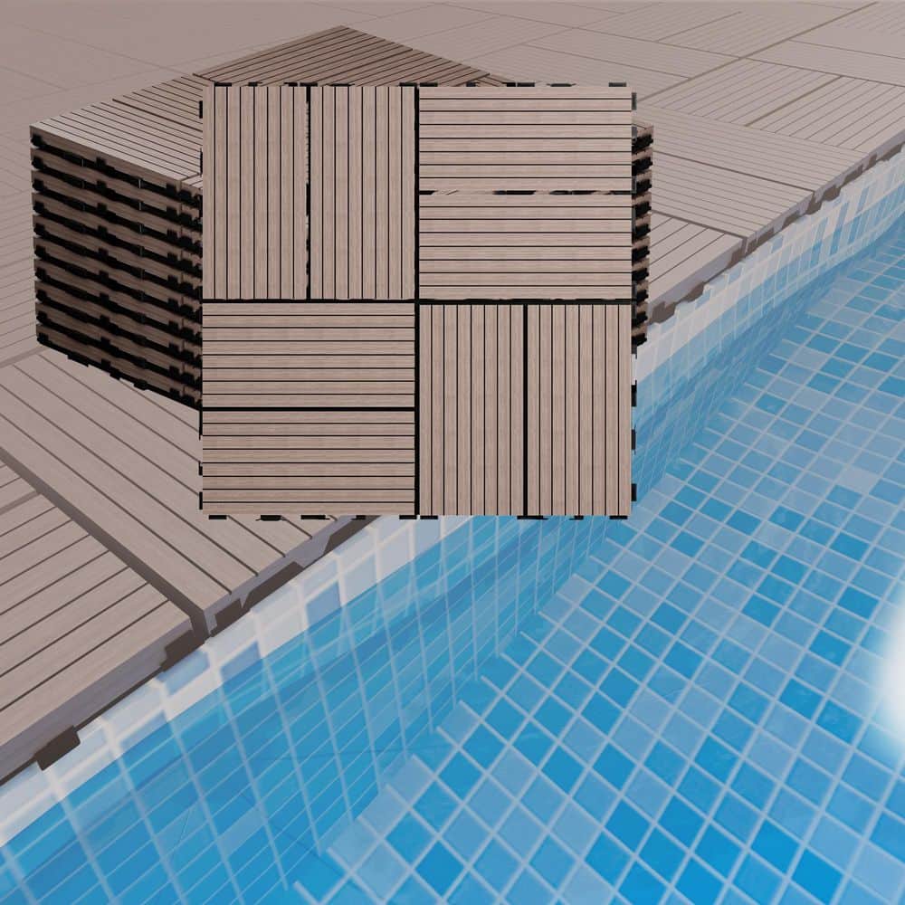 ARK DESIGN 1 ft. x 1 ft. x 0.8 in. Waterproof Slat Composite Deck Tile ...