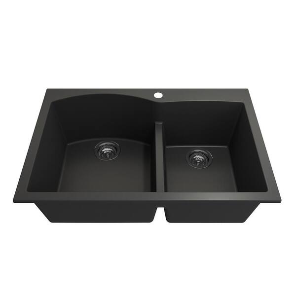 TerraLife Hyperion 33 in. Drop-In/Undermount Double Bowl Matte Black ...
