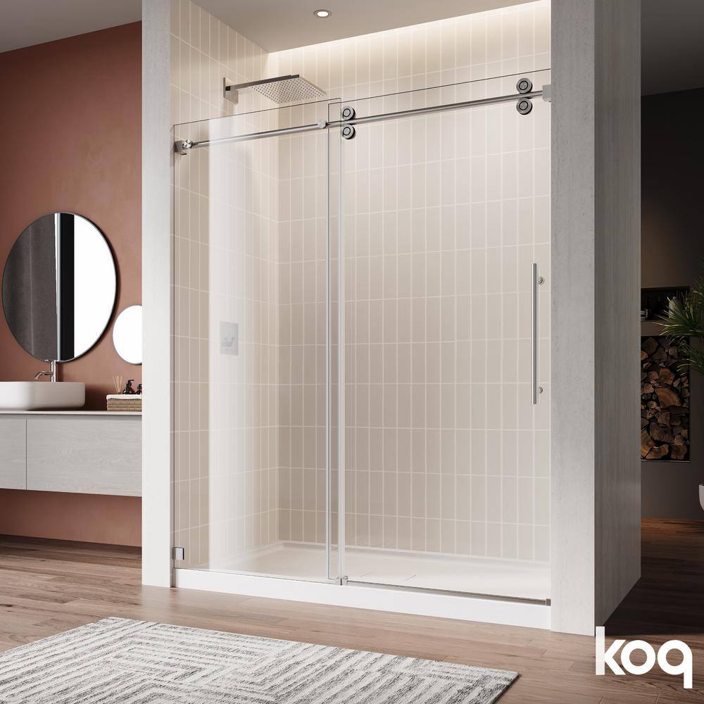 KOQ 54 in. W x 76 in. H Single Sliding Frameless Shower Door in Brushed ...
