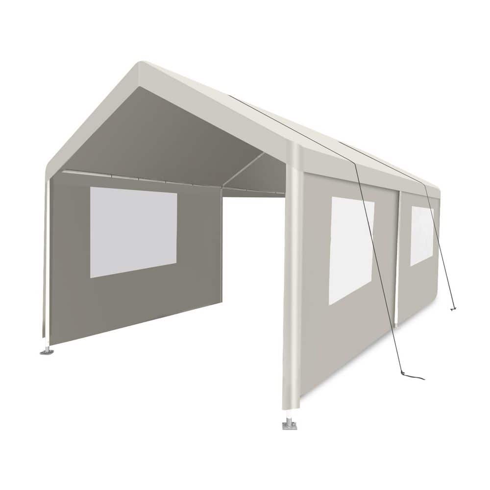 Lycvki 10 ft. x 20 ft. Outdoor White Metal Heavy Duty Portable Carport ...