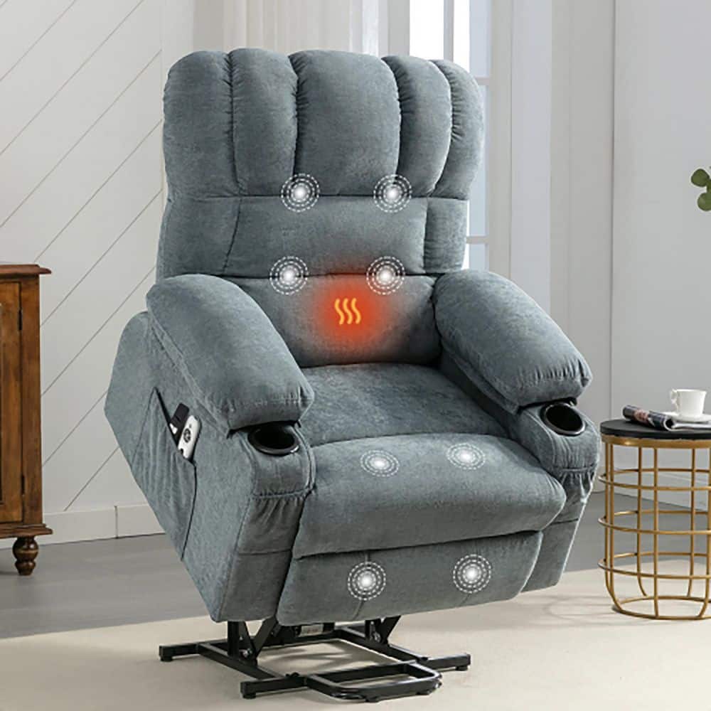Boyel Living Blue Linen Overstuffed Wide Power Lift Recliner Chair with ...