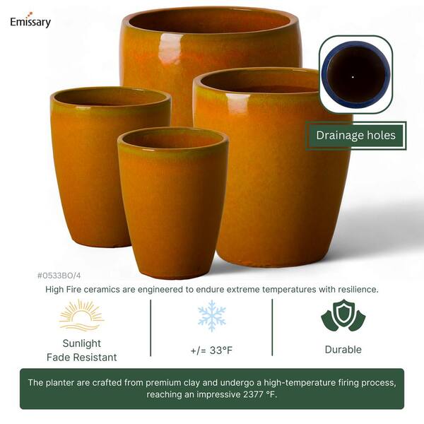Tall Orange Ceramic Pots Tall Tapered Bright Colourful Planters