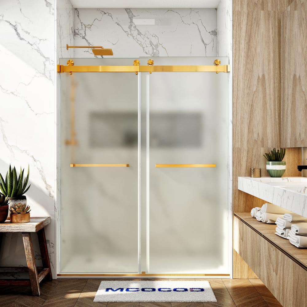 MCOCOD 56-61 in. W x 79 in. H Double Sliding Frameless Smooth Sliding Shower Door in Brushed ...